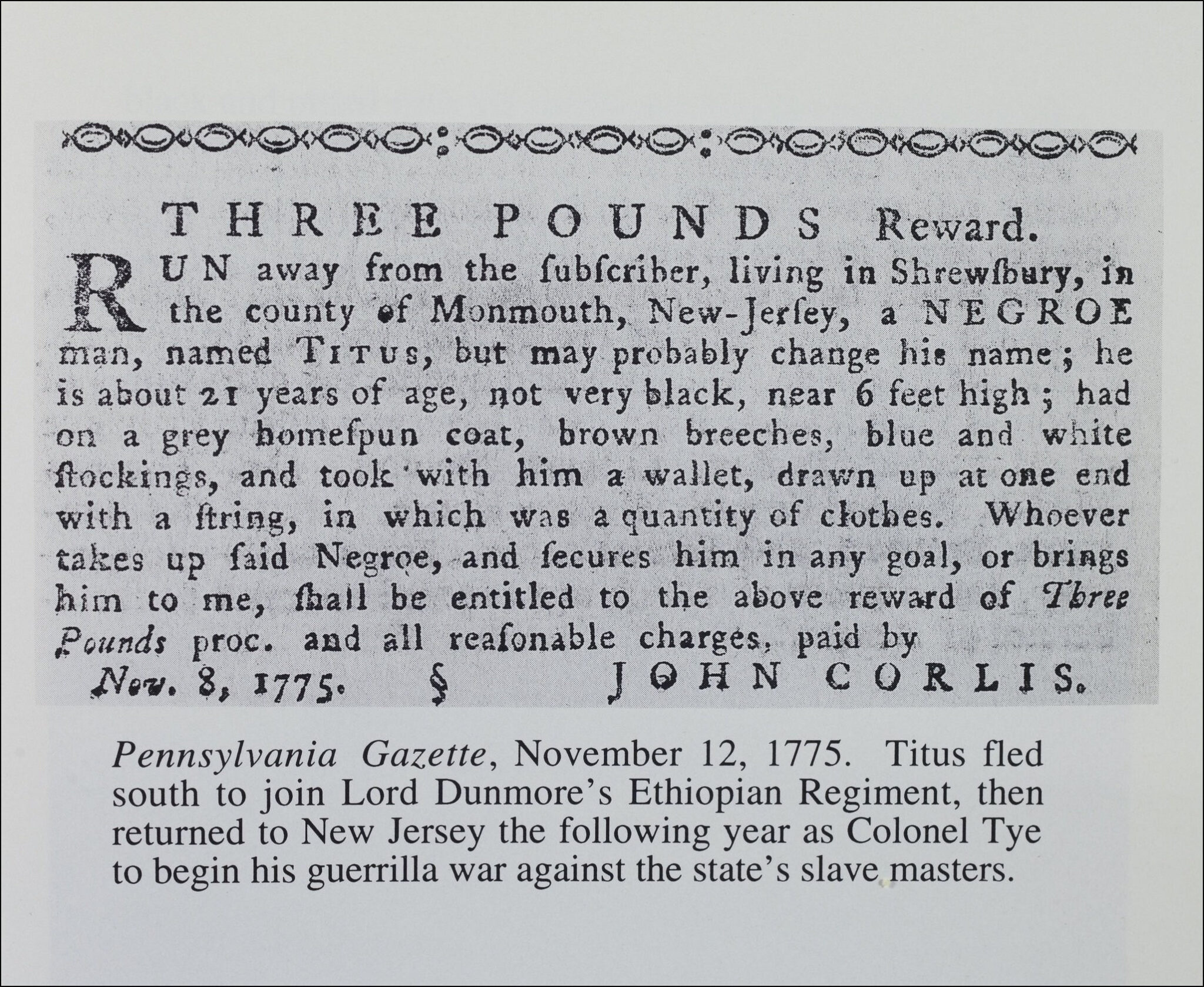 Colonel Tye | Monmouth Timeline